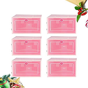 Cabilock 6pcs Transparent Pink Shoe Box Stackable Foldable Storage Shoe Box Clear Plastic Shoe Boxes Dust Proof Shoes Boxes for Home Room Sneakers High Heels Slippers