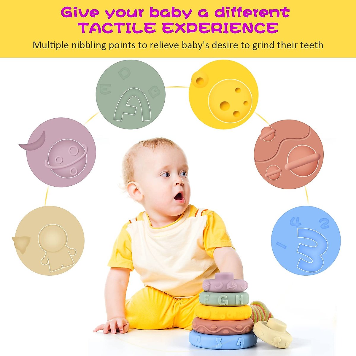 DASIGJID Stacking & Nesting Circle Toy, Soft Building Rings Stacker & Teethers, Squeeze Play with Early Educational Learning Stacking Tower, Best Gift for 6+ Months Boys & Girls
