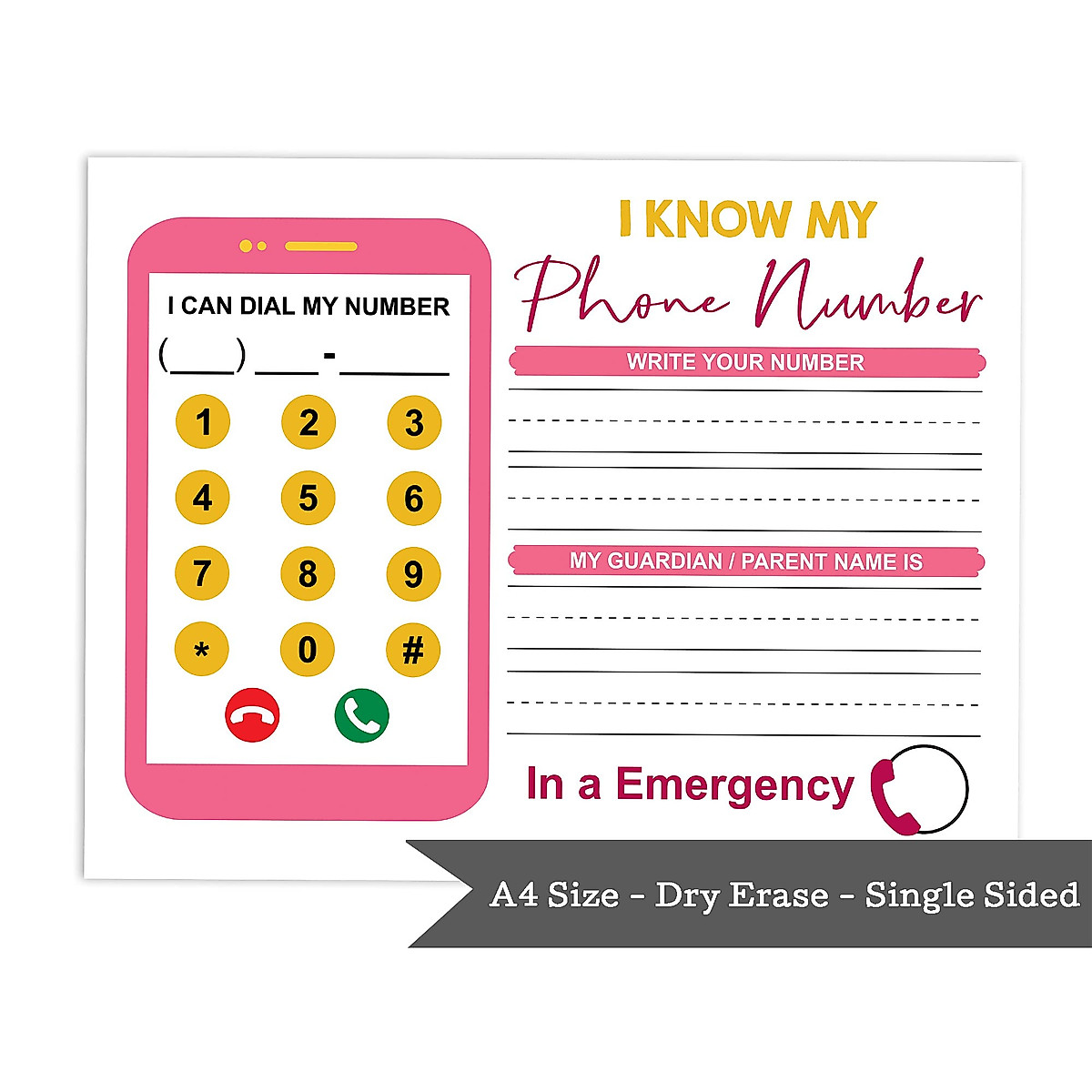 Inkdotpot Dry Erase Practice Worksheet I Know My Address, I Know My Phone Number - Preschool, Kindergarten Laminated Worksheet, Homeschool Activities for Kids with 2 Dry Erase Markers