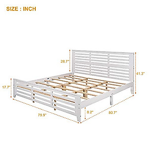 Merax King Size Bed Frame, Wood Platform Bed with Headboard and Footboard, King Bed Frame with Slat,No Box Spring Needed, White