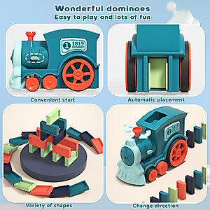 Noaideoi Domino Train Toy Set for Kids, 100 Pcs Automatic Dominoes Blocks Building and Stacking Toys Creative Kids Games Early Education Christmas Birthday Gift Boys Girls Age 3-12(Cyan)