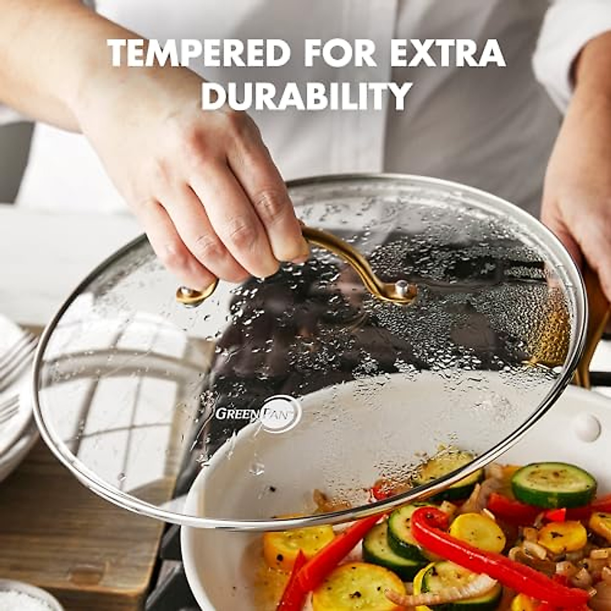 GreenPan Reserve 10" Tempered Glass Lid for Pots and Pans Cookware, Gold-Tone Handle with Matte Finish, Dishwasher and Oven Safe