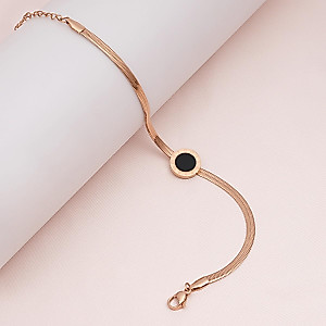Yowivon Rose Gold Bracelets for Women Roman Numeral Bangle Bracelet Italy Chunky Chain Stainless Steel Non-Tarnish Dainty Bracelet Birthday Gifts for Women