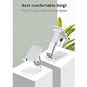 Ｓｍｈａｗｋ Cell Phone Stand, Angle Height Adjustable Cell Phone Holder with Silicon Pad for Desk Fully Forldable Mobile Phone Holder Compatible with All Mobile Phones, (White)