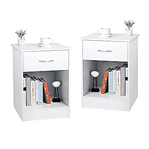 TUSY 2 PCS White Nightstand with Drawer, Bedside Table Side Table for Small Place, Bed Table End Tables for Living Room Bedroom, File Cabinet Storage with Sliding Drawer and Shelf