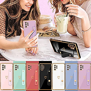 Likiyami (3in1 for Samsung Galaxy Note 10 Plus Case Heart Women Girls Cute Girly Aesthetic Trendy Luxury Pretty with Loop Phone Cases Black and Gold Plating Love Hearts Cover+Screen+Chain -6.8 inch