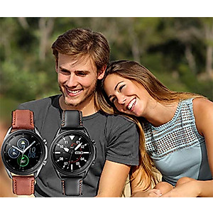 Galaxy Watch 3 45mm Bands 2 Pack, Compatible with Samsung Galaxy Watch 3 45mm Watch Band, Width 22mm Leather, for Men Women Quick Release Smart Straps Unisex Size(Black+Brown)