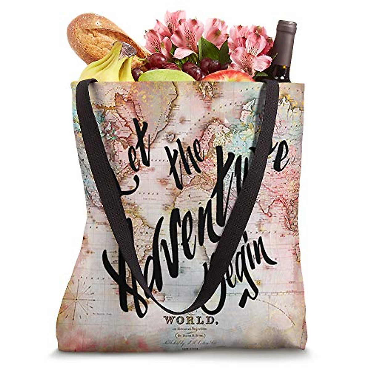 Let The Adventure Begin Vintage Map Design Tote Bag