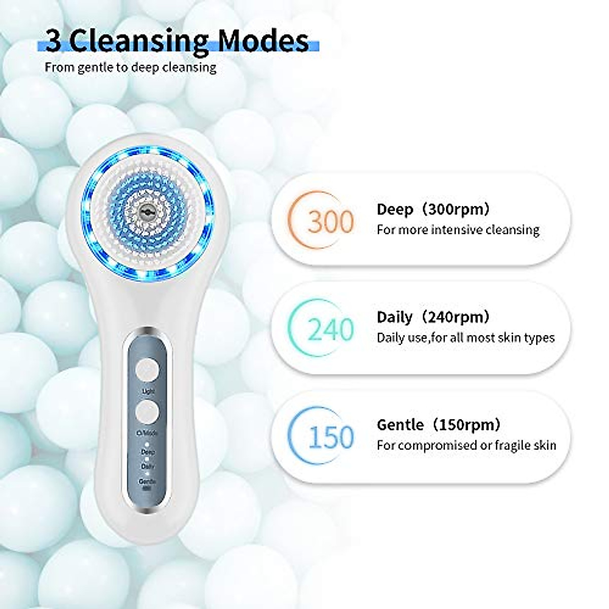 MALKERT Facial Cleansing Brush with 5 Brush Heads, 3 Modes Skin Care Brush Device, Electric Rechargeable Waterproof Face Spin Brush, Massager for Deep Cleansing and Scrubbing, Exfoliating