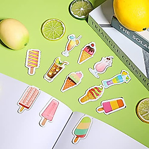 24 Pcs Magnetic Bookmarks Cute Bookmarks for Kids Summer Bookmarks Ice Cream and Cold Drink Theme Double Magnet Page Markers Bookmarks for Women Girls Students Teacher End of Year Student Gifts