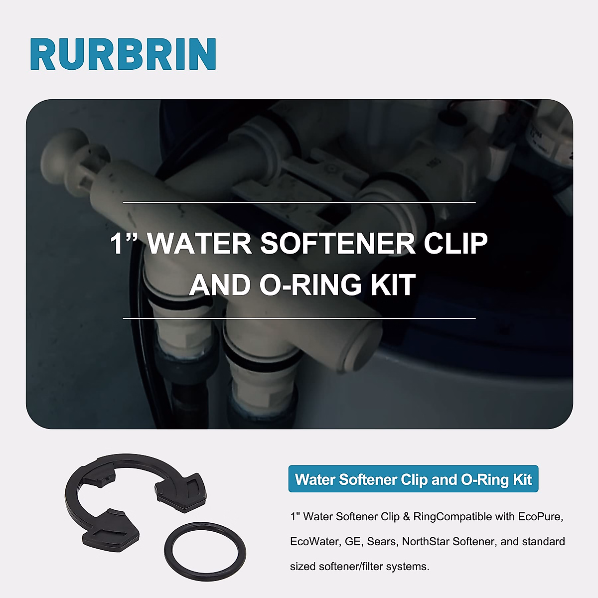 RURBRIN (4+4PCS) 1" Water Softener Clips and O-Rings kit Fit for GE/Kenmore Eco-Pure Eco-Water Sears North Star Softeners, Replace Parts 7337589 and 7170262