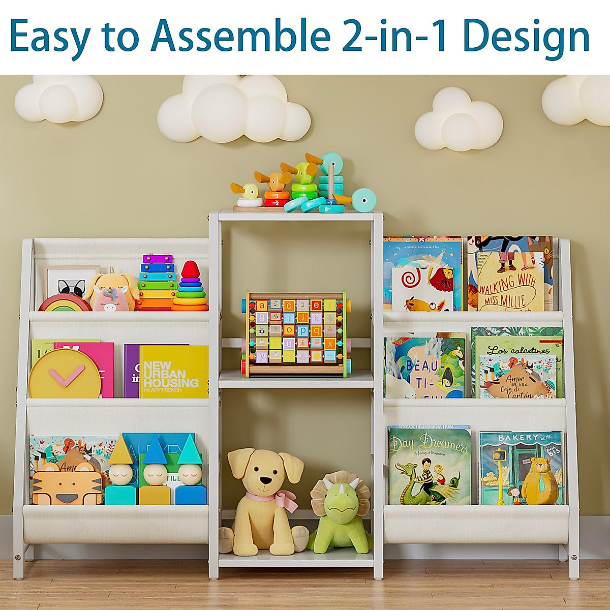 Jnancun Kids Bookshelf and Toy Storage, 6-Tier Book Shelf for Kids Rooms,Playroom,Bedroom,Living Room,Nursery,Baby Bookshelf (White)