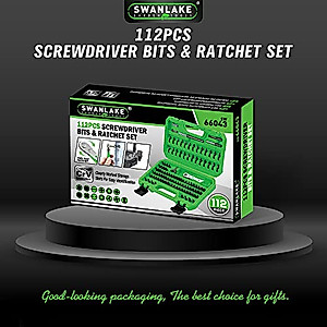 SWANLAKE 112PCS Security Bit Set Screwdriver Bit Set With Ratchet Wrench,Cr-V Steel