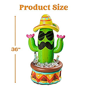 JOYIN 36" Inflatable Cactus Cooler with Sombrero Hat for Fiesta, Cinco de Mayo Party Supplies, Inflatable , Pool Party Decoration