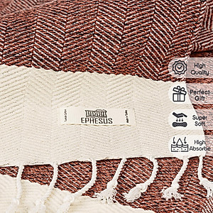 EPHESUS TOWELS Hand Towels - Set of 2 | 18" x 30" - Decorative Turkish Hand Towel for Bathroom, Kitchen, Guest, Face, Hair, Tea, Dishcloth (Herringbone, Terra)