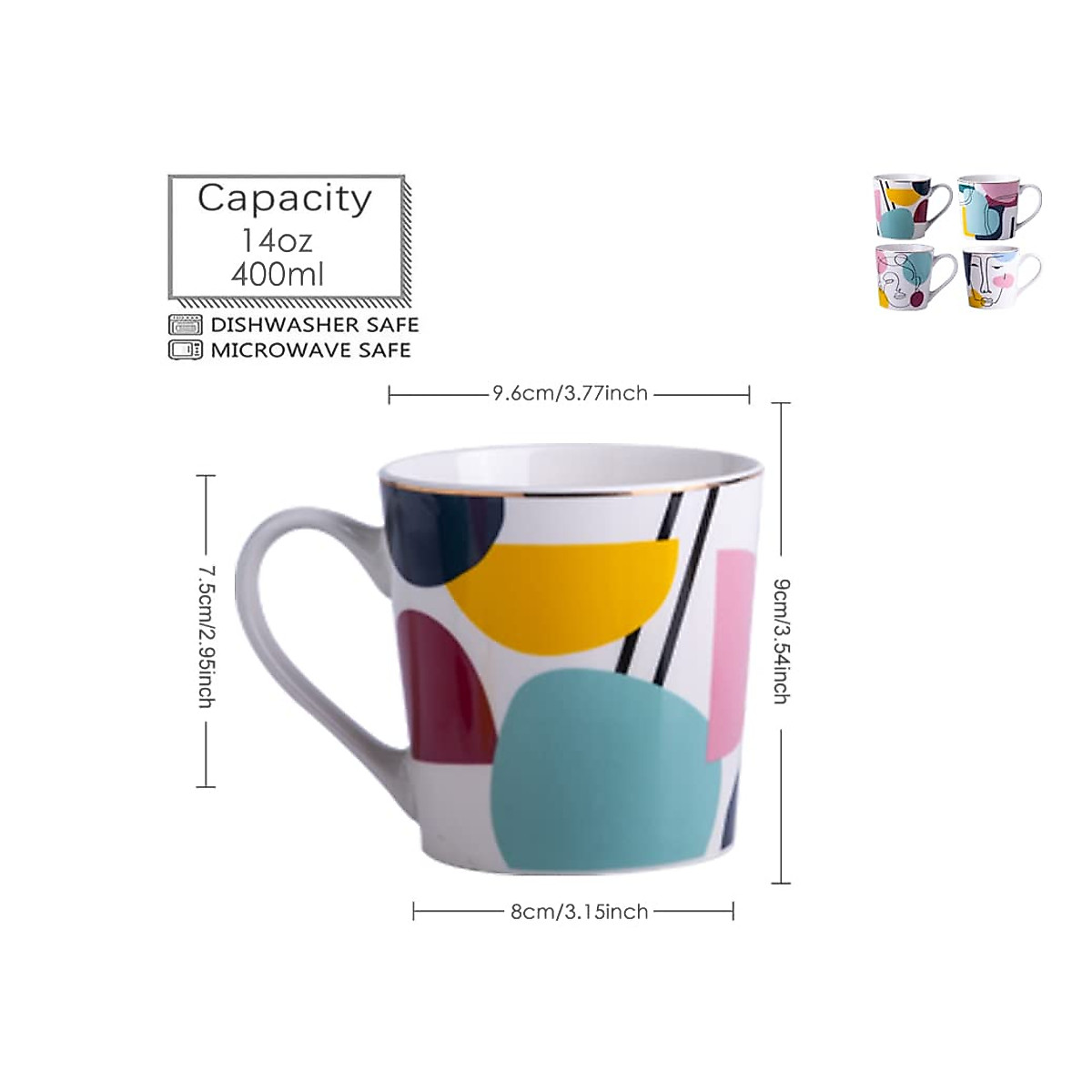 Aubcee 14 oz Coffee Mugs, Set of 4 Ceramic Coffee Mug Sets, Coffee Mugs,Tea Cups for Office and Home