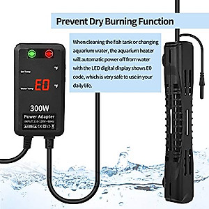 SZELAM Submersible Aquarium Heater,300W Fish Tank Heater with Intelligent Temperature Probe and 2 Suction Cups,Suitable for Marine Saltwater and Freshwater