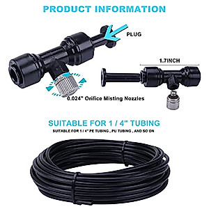 Fogland Leakproof Misting Nozzle Tees:10pcs Anti-blocking Stainless Steel 0.024" Orifice Nozzle for Patio Backyard Misting System Replacement Head with 2pcs End Plug