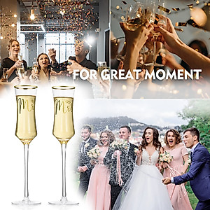 ROXBURGH Champagne Flutes Glasses Set of 2, Hand Blown Crystal Wedding Toasting Flutes for Bride and Groom, Long Stem Mr and Mrs Champagne Glasses for Wedding Engagement Anniversary Christmas Gifts