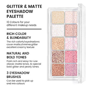 KYDA 10 Colors Eyeshadow Palette, Shimmer Pearl Matte Eyeshadow Powder Palette, Glitter Sparkling Eye Shadow Makeup, Multi-Color for Smokey Nudes Warm Cold Tones Eyes Makeup, by Ownest Beauty-#01