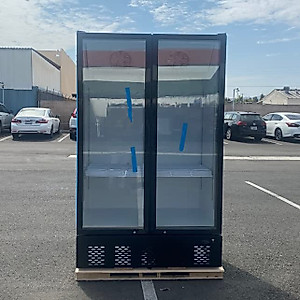 Commercial Refrigerator Glass 2-Door Swing Door Merchandiser Display Cooler Case Fridge NSF, Bottom-Mounted, 48 inches width, 30 cubic feet, 110V, Restaurant Kitchen Cafe SC-1076F