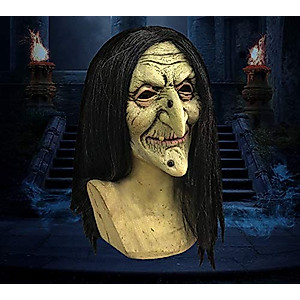 Old Woman Witch Mask Green Face Halloween Creepy Scary Horror Cosplay Costume 2022 with 100% Natural Latex Stretch 2 Times Refined Eyes