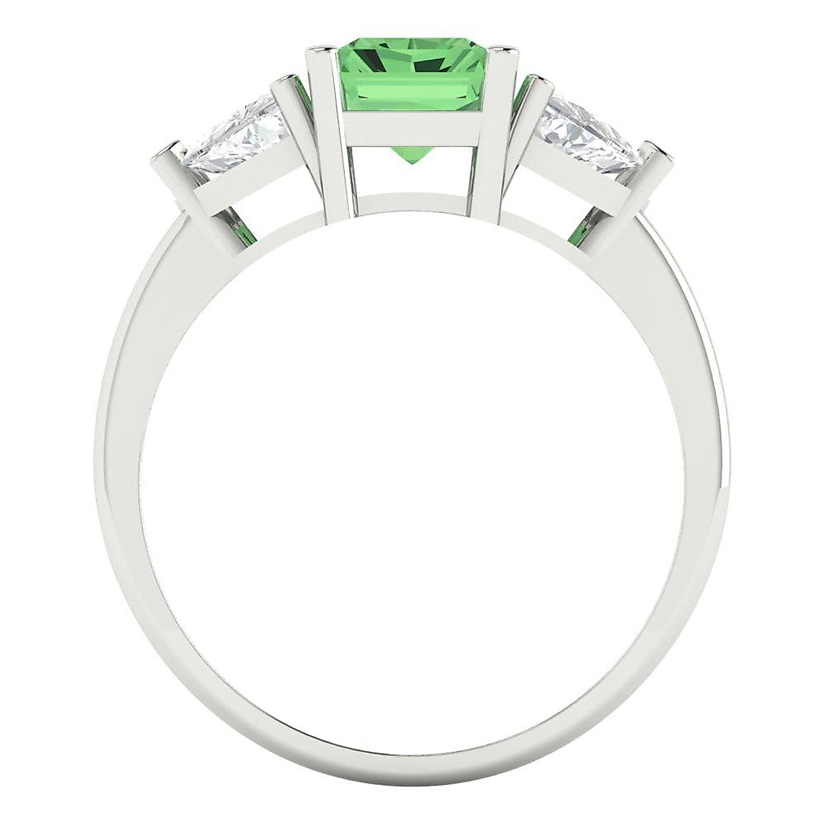 3.0 ct Emerald cut 3 stone Solitaire Green Simulated Diamond Designer Anniversary Bridal Engagement Ring 14k White Gold 6