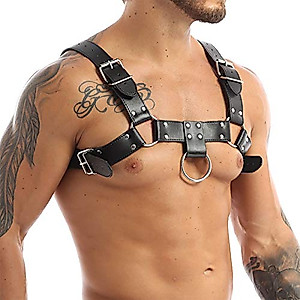 TSSOE Men's Adjustable Leather Harness Belt Punk Body Chest Half Cage Belt Clubwear Black One_Size