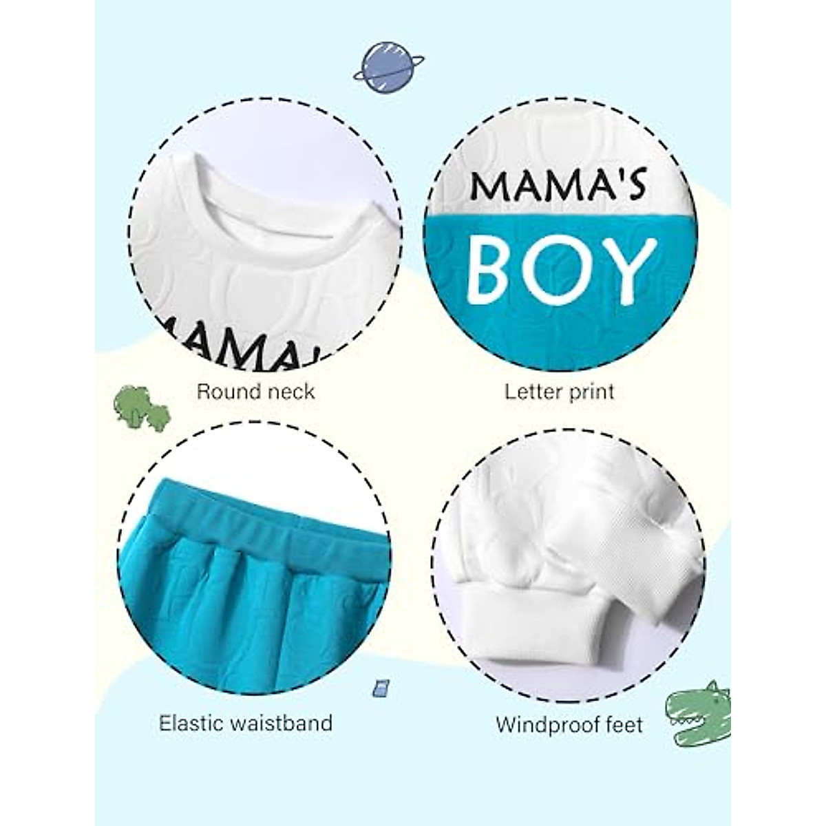 ADIFUN toddler Boy Clothes 2t-3t boys sweatshirt Outfits Fall Winter clothes baby boy's clothing MAMA'S BOY white blue Color Block Long Sleeve 2Pcs