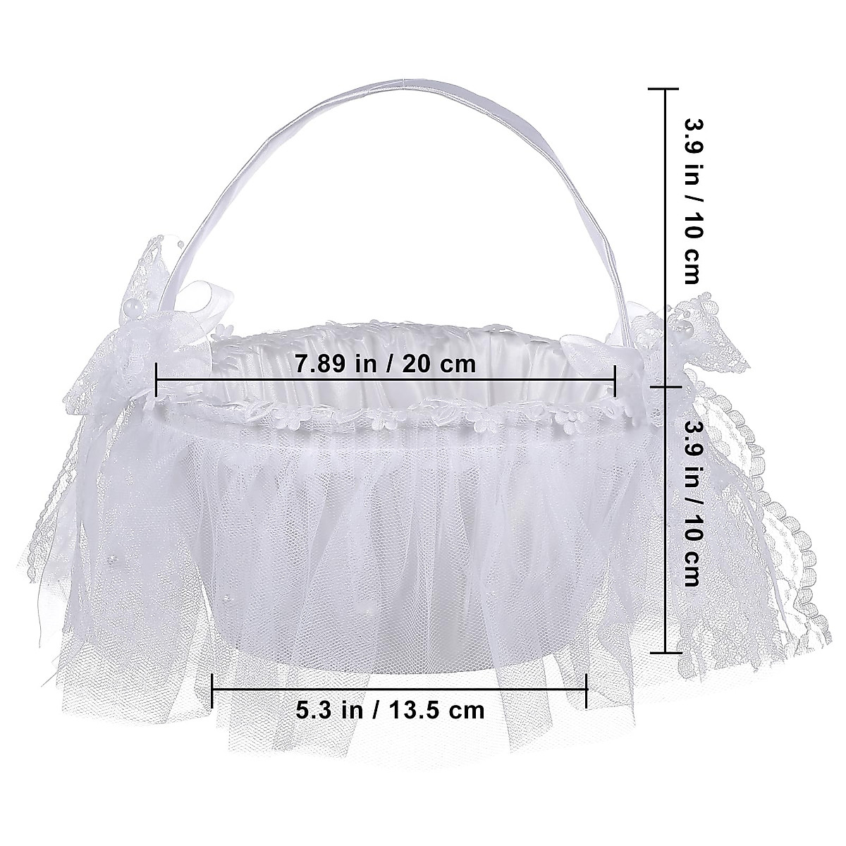 Abaodam White Hamper White Basket Flower Girl Baskets Lace Bridal Basket White Flower Basket Lace Satin Basket Pendant Drill Flower Girl Baskets for Weddings Baskert for Wedding Wedding Basket White