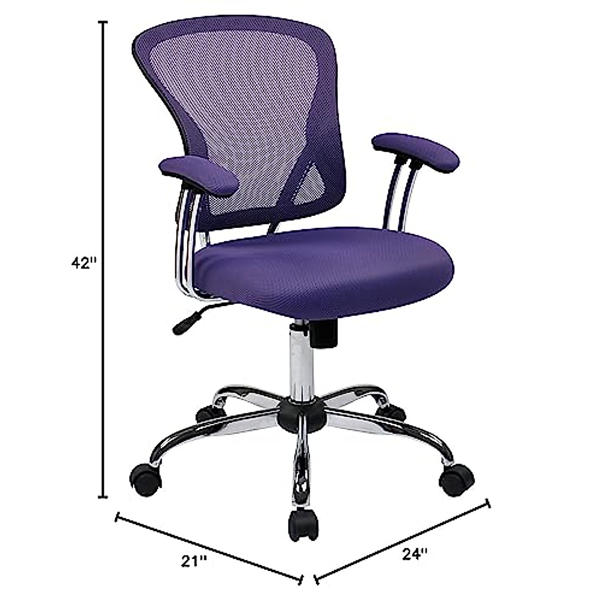 OSP Home Furnishings Juliana Mesh Back and Padded Seat Adjustable Task Chair with Padded Arms and Chrome Accents, Purple