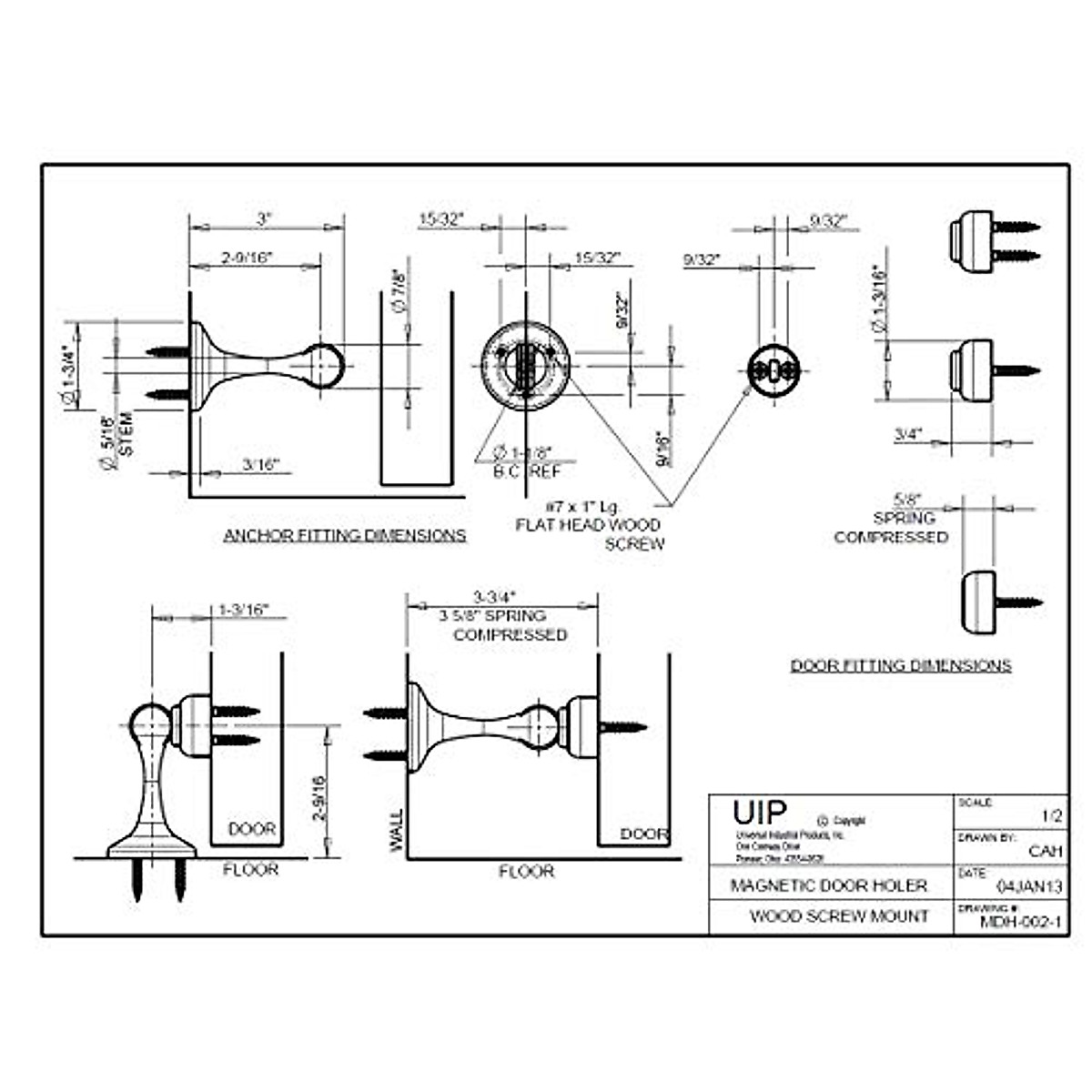 SOSS Zinc Magnetic Door Stop with Hidden Screw Mounts, White Exterior Finish, MDHBWH-HS, 7 x 1 inches