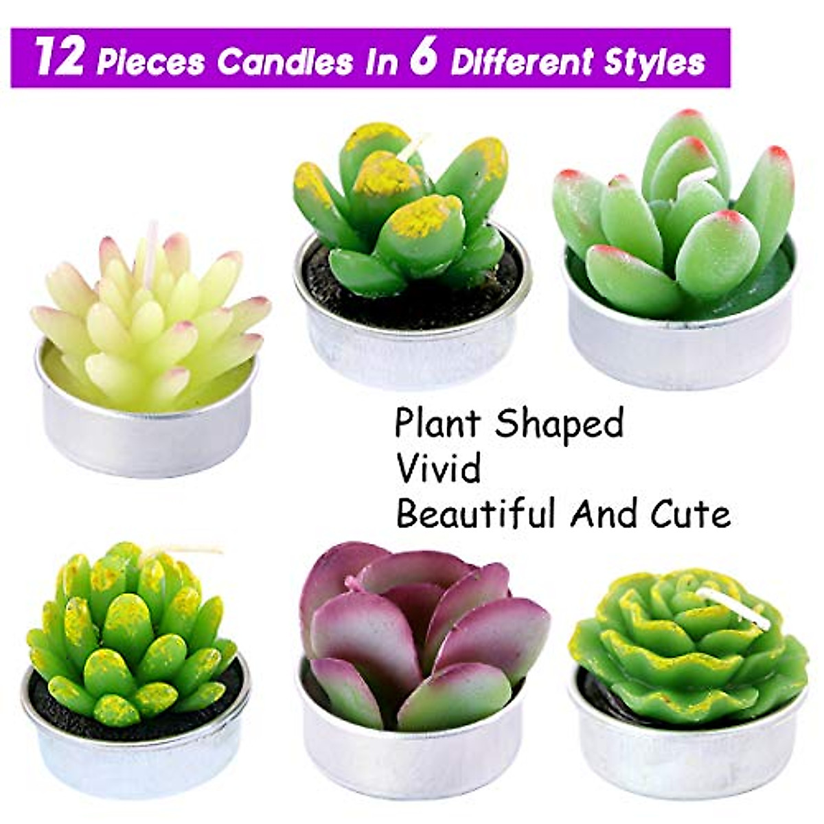 Swpeet 12Pcs Decorative Succulent Cactus Tealight Candles Kit, Cute Smokeless Succulent Plants Perfect for Candles Festival Wedding Props and House-Warming Party (N0.8-Candle)