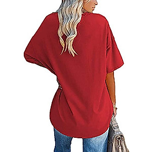 Women's Christmas Buffalo Plaid Reindeer Print Oversized T Shirts V Neck Tees Half Sleeve Merry Christmas Tunic