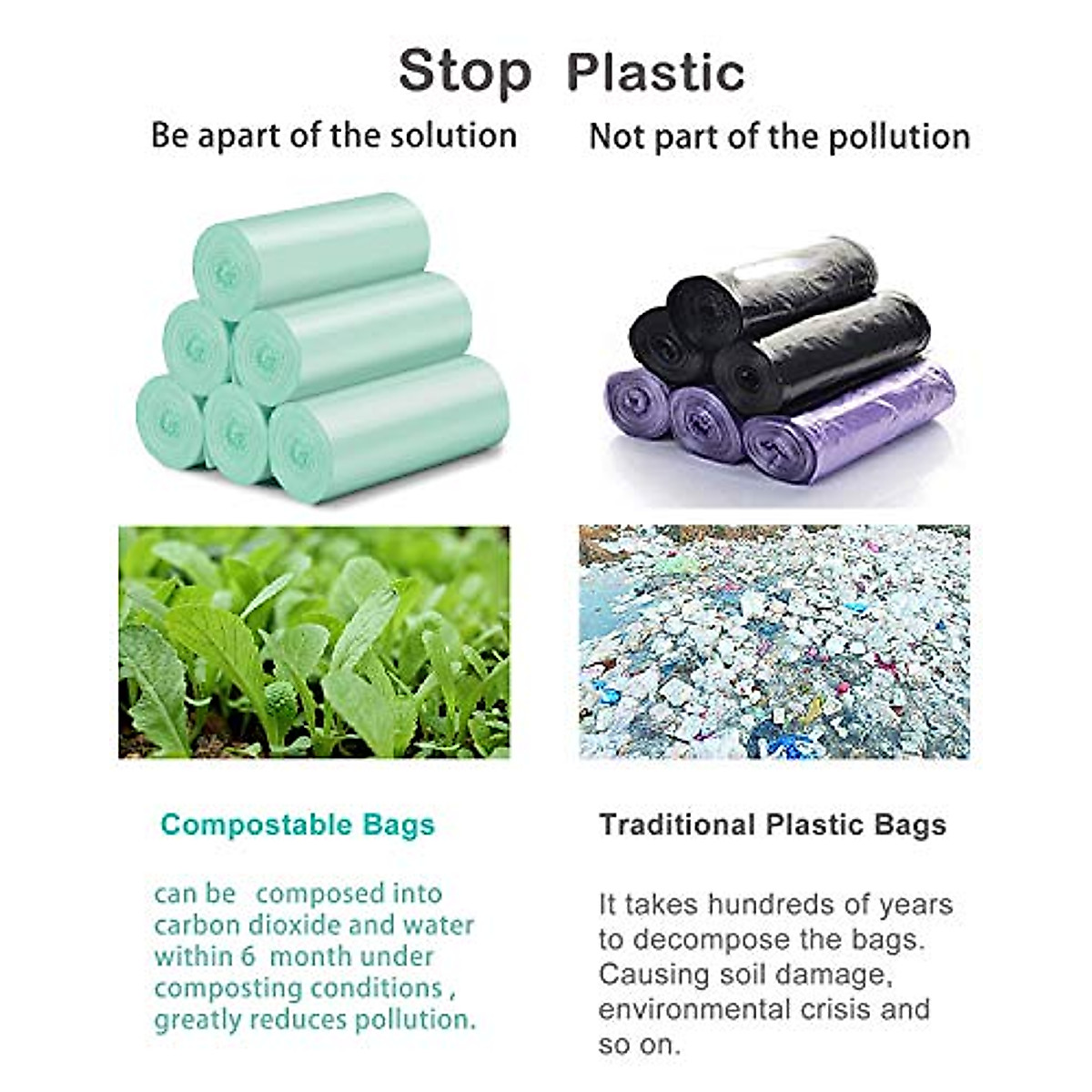 Small Trash Bags, 2.6 Gallon Compostable Trash Bags Bathroom Wastebasket Can Liners , 125 Count (Pack of 1) Mini Compost Trash Bags For Bedroom Office Fit 10 Liter ,Green