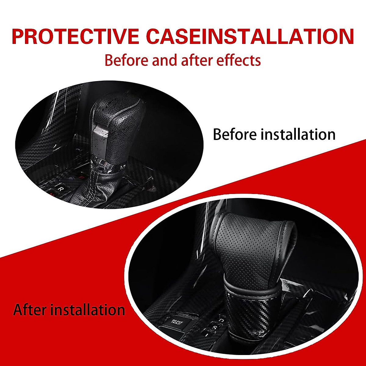 GKmow 1 PC Car Gear Shift Knob Cover, Carbon Fibre Gear Stick Protector, Leather Automobile Interior Accessories with Side Opening Design, Universal for Most Cars, SUVs and Vans (Black)