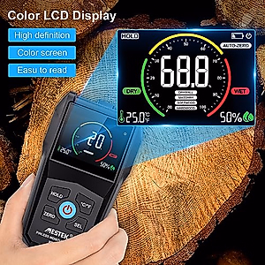 Pinless Moisture Meter, MESTEK Wood Moisturer Meter for Non-Destructive Moisture Detection in Lumber Drywall Firewood Masonry Plaster Floor Concrete Building with Color LCD Sound Alarm