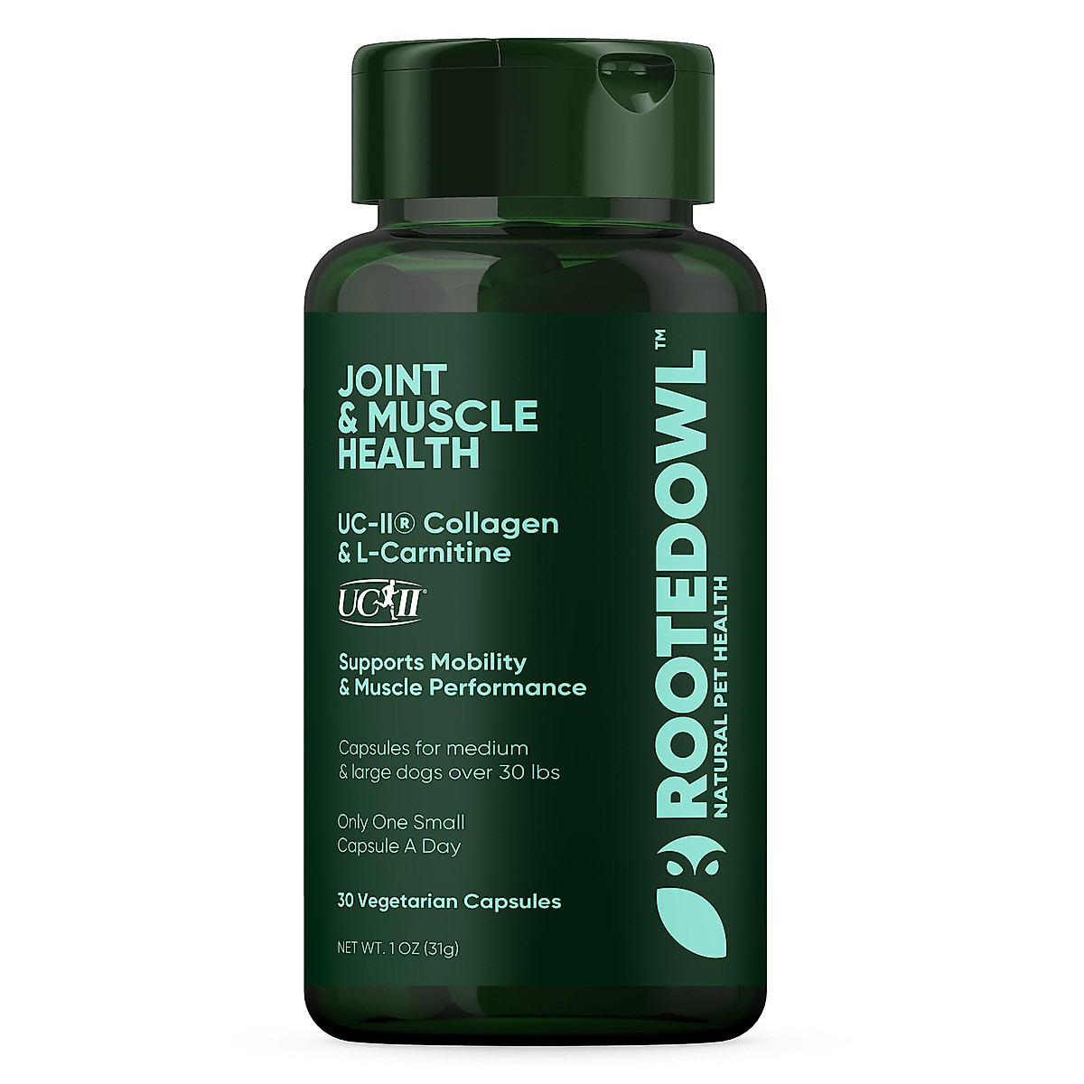 Rooted Owl Joint and Muscle Health - Hip and Joint Supplement for Dogs with UC-II Type II Collagen and L-Carnitine - Medium and Large Dog Joint Supplement - 30/ct