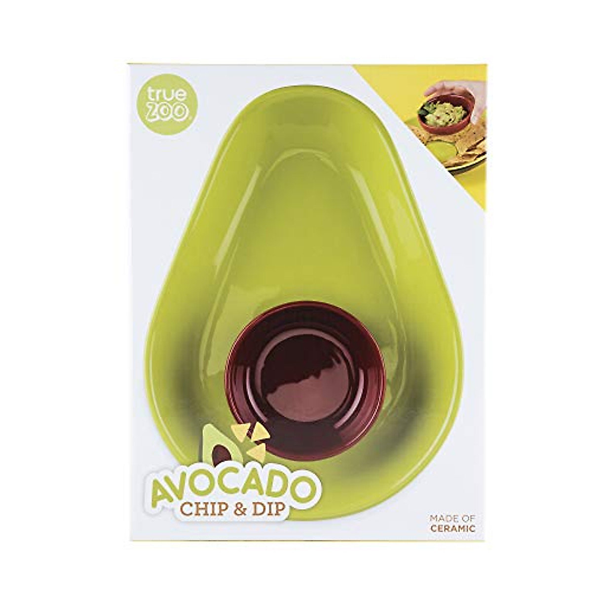 TrueZoo Avocado Chip & Dip Bowl, Guacamole Serving Tray, Appetizer Platter, Party Dish