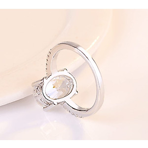 FLYYQMIAO 925 Silver 3CT Engagement Rings Oval Cut Cubic Zirconia CZ Wedding Promise Rings for Her Stunning Bands Anniversary Solitaire CZ Simulated Diamond Ring for Women Size 6-10 (7#)