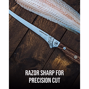 The Cooking Guild Fillet Knife - 7 Inches - Grizzly Series - High Carbon Stainless Steel Boning Knife - Rosewood Handle Knife Filet - Deboning Knife Filet for Meat & Fish