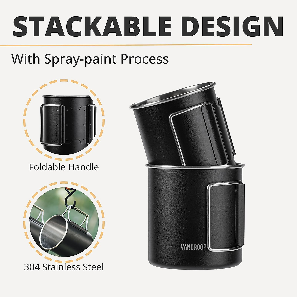 Vandroop Portable Pour Over Coffee Maker Set, Collapsible Silicone Coffee Dripper Set, Perfect for Travel, Camping, Home (BLACK CUP 2CUP)