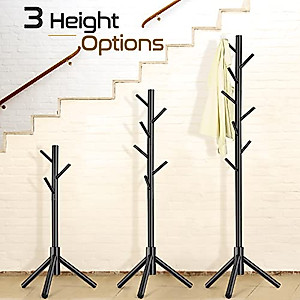 WANGMUXIA High-Grade Wooden Coat Rack, Freestanding Coat Rack with 8 Hooks and 3 Adjustable Size Tree Coat Racks for Bedroom, Hallway, Entrance, Office, for Hats, Coats, Scarves, Handbags