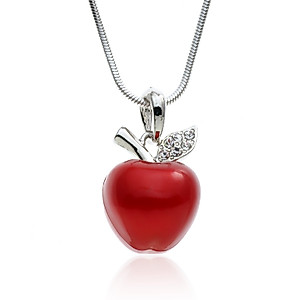 PammyJ Candy Red Apple Silvertone Pendant Necklace, 17.5"