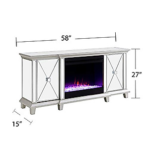 SEI Furniture Toppington Mirrored Media Console Color Changing Electric Fireplace, Silver