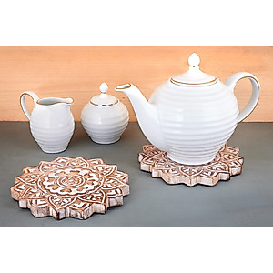 Set of 2 Wooden Trivets for Hot Dishes Pots and Pans Tea Pot Holders Nonslip Heat Resistant Kitchen Counter Accessories 8" Diameter Mandala Design (Design 2)