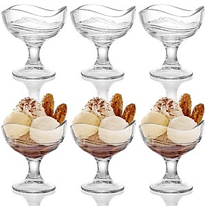 SOUJOY 6 Pack Glass Footed Dessert Bowl, 8oz Ice Cream Cup, Clear Haavy Duty Parfait Fruit Cup for Sundae, Ice Cream, Cocktail, Salad, Condiment, Trifle