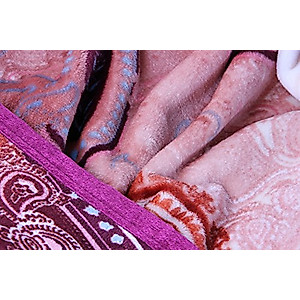 DaDa Bedding Flannel Faux Mink Fleece Throw Blanket - Bohemian Paisley Dreams Silky Soft - Bright Vibrant Floral - Multi Colorful Red Burgundy & Blue - 66" x 90"