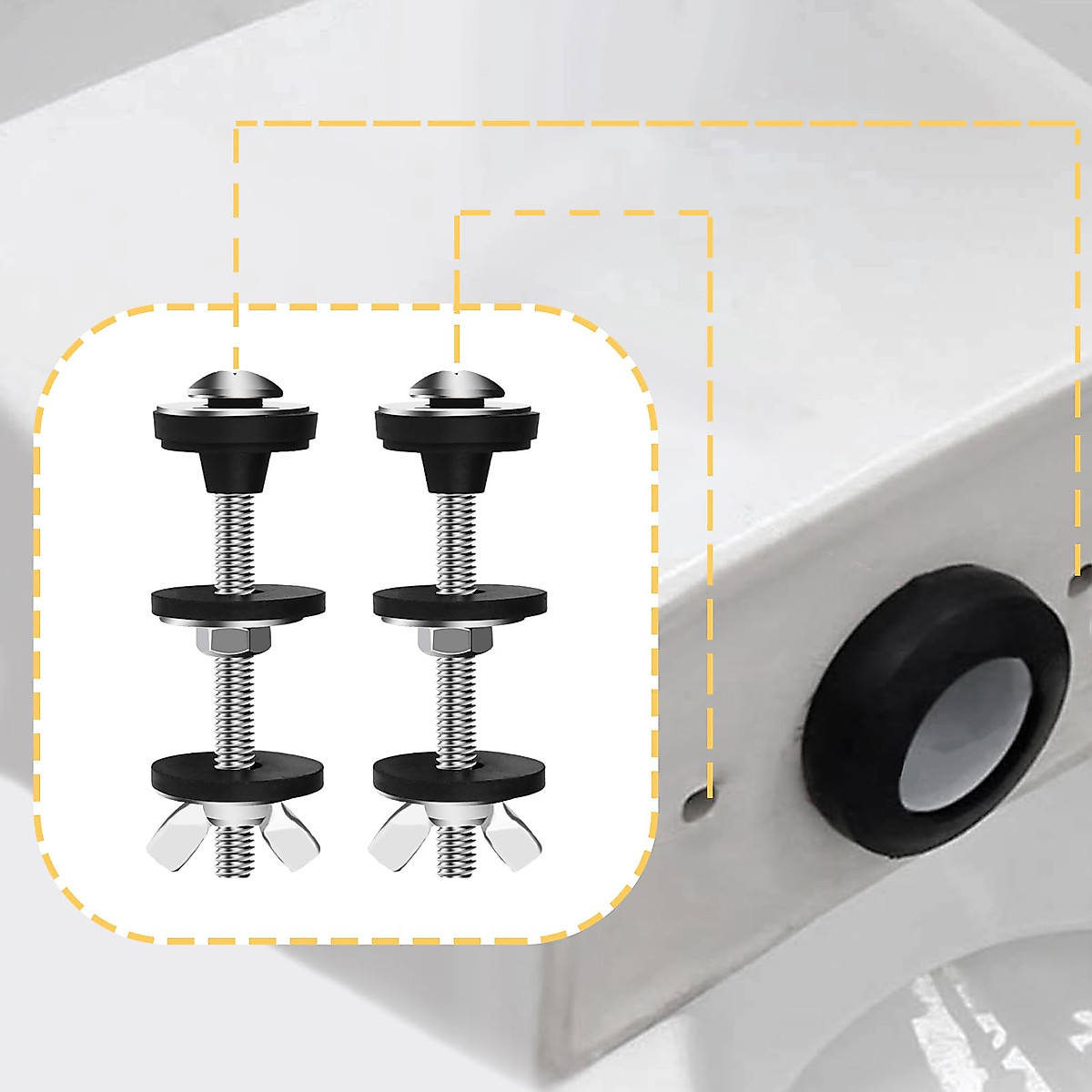 2PCS Universal Toilet Seat Bolts Kit, Heavy Duty Toilet Tank Bolts Replacement, Waterproof Stainless Steel Toilet Seat Screws and Rubber Washers Gaskets with Extra Long Nut