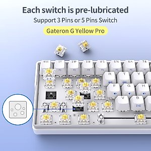 KEMOVE Snowfox DK61 60% Wireless Mechanical Gaming Keyboard, 2.4G/Type-C/Bluetooth Keyboard, Hot Swappable RGB Backlit 61 Keys, Anti Ghosting/N-Key Rollover 3000mAH Battery, Yellow Switch/White